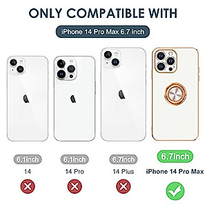 Hython Case for iPhone 14 Pro Max Case with Ring Stand [360° Rotatable Ring Holder Magnetic Kickstand] [Support Car Mount] Plated Rose Gold Edge Soft TPU Luxury Protective Phone Case Cover, White