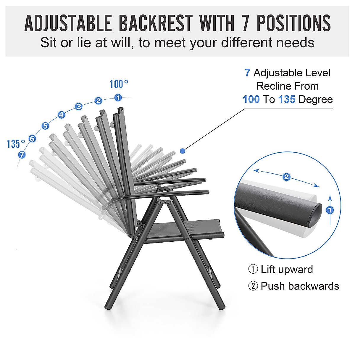 PHI VILLA 9 Piece Patio Dining Set, Outdoor Dining Set with Patio Furniture Table Chairs Set, Adjustable Folding Patio Chairs & Extendable Metal Steel Table for Garden