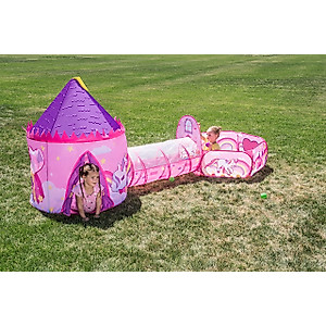 JOYIN Girls Unicorn Princess Pink Castle Play Tent with Pop Up Play Tent, Tunnel and Playhouse with Ball Pit Kids Indoor Outdoor Play Tent Set
