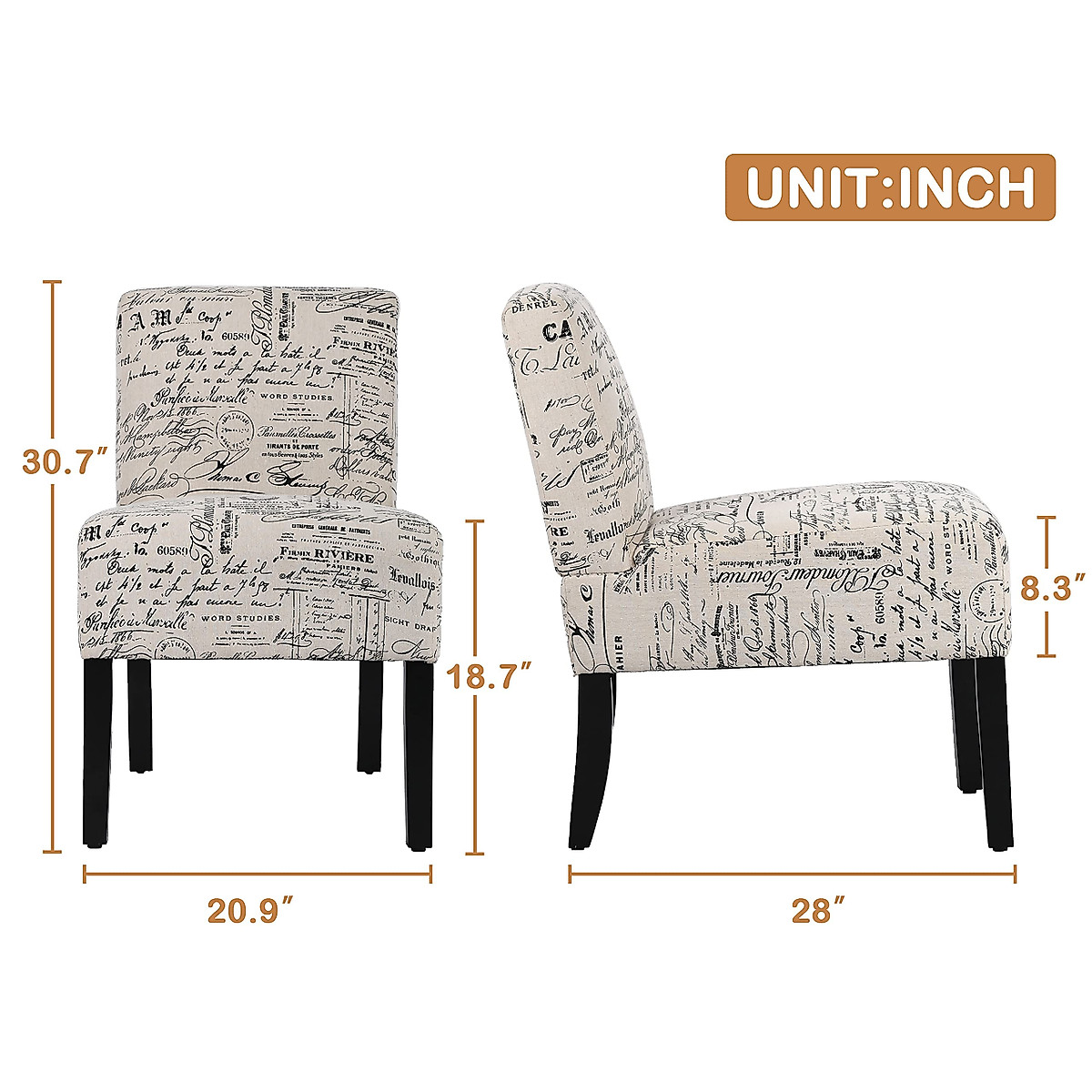 Armless Accent Chair, Living Room Chair, Small Chair for Bedroom, Accent Chairs for Living Room Office, Small Modern Armless Accent Chair, Side Chair, Bedroom Chairs with Thick Sponge Cushion white