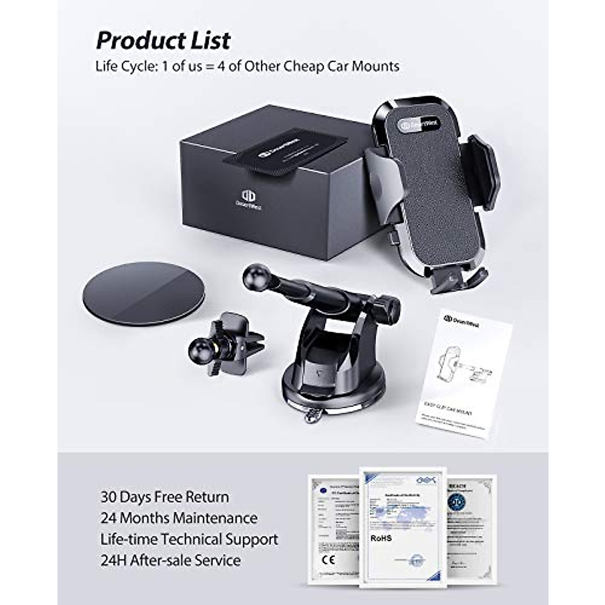 DesertWest [Original Mechanical Arm] Phone Mount for Car Dashboard & Windshield Universal Car Phone Holder with Strong Suction Cup Base Fit for iPhone 14 Pro Max 13 12X XS, Galaxy S23 S22 All Phones