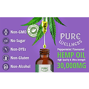 Organic Hemp Seed Oil (4 Oz), Peppermint Flavor, High Potency 30,000 mg - Natural Pain Relief, Helps Sleep, Relaxation & Mood, Transparent Hemp Oil Dosage, Non-Habit Forming - Non-GMO, Vegan