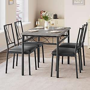 IDEALHOUSE Dining Table Set for 4, Kitchen Table and Chairs for 4, Rectangular Dining Room Table Set with 4 Upholstered Chairs, 5 Piece Dining Table Set for Small Space, Apartment, Rustic Gray