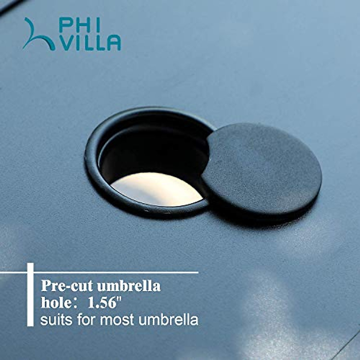 PHI VILLA 7-Piece Outdoor Furniture Dining Set, 1 Rectangle 60"x 37" Large Umbrella Table, 6 Swivel Chairs Furniture Set for Outdoor Garden Lawn Pool Metal Frame Easy to Care Weather Resistant