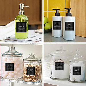 HVSWLY Minimalist Laundry Room Labels，30 Matte Waterproof Labels for Jars Spray Bottles and Detergent Dispensers, Preprinted Laundry Room Organization Labels Set(Black)