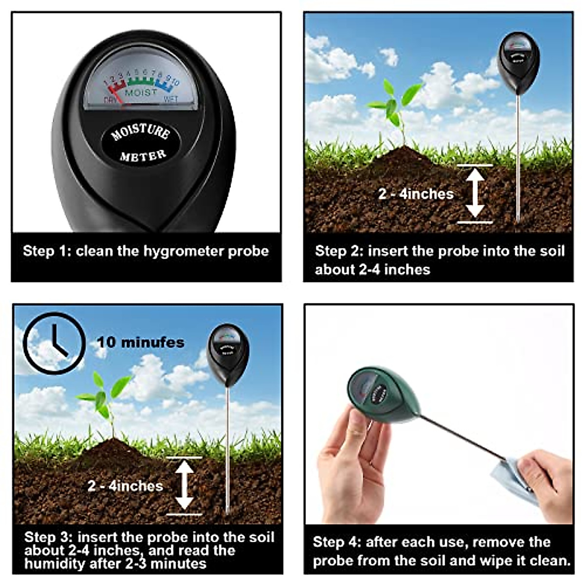 Fpxnb 2 Packs Soil Moisture Meter, Plant Water Meter for House Plants, Soil Tester Test Kit Soil for Garden Lawn Farm Indoor & Outdoor Use, No Battery Required (Black & Green)