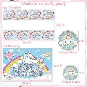 Cute Birthday Party Decorations, Kawaii Birthday Decorations for Kids Include Plates, Tablecloth, Tableware, Cupcake Toppers, Balloons, Backdrop Kits Set