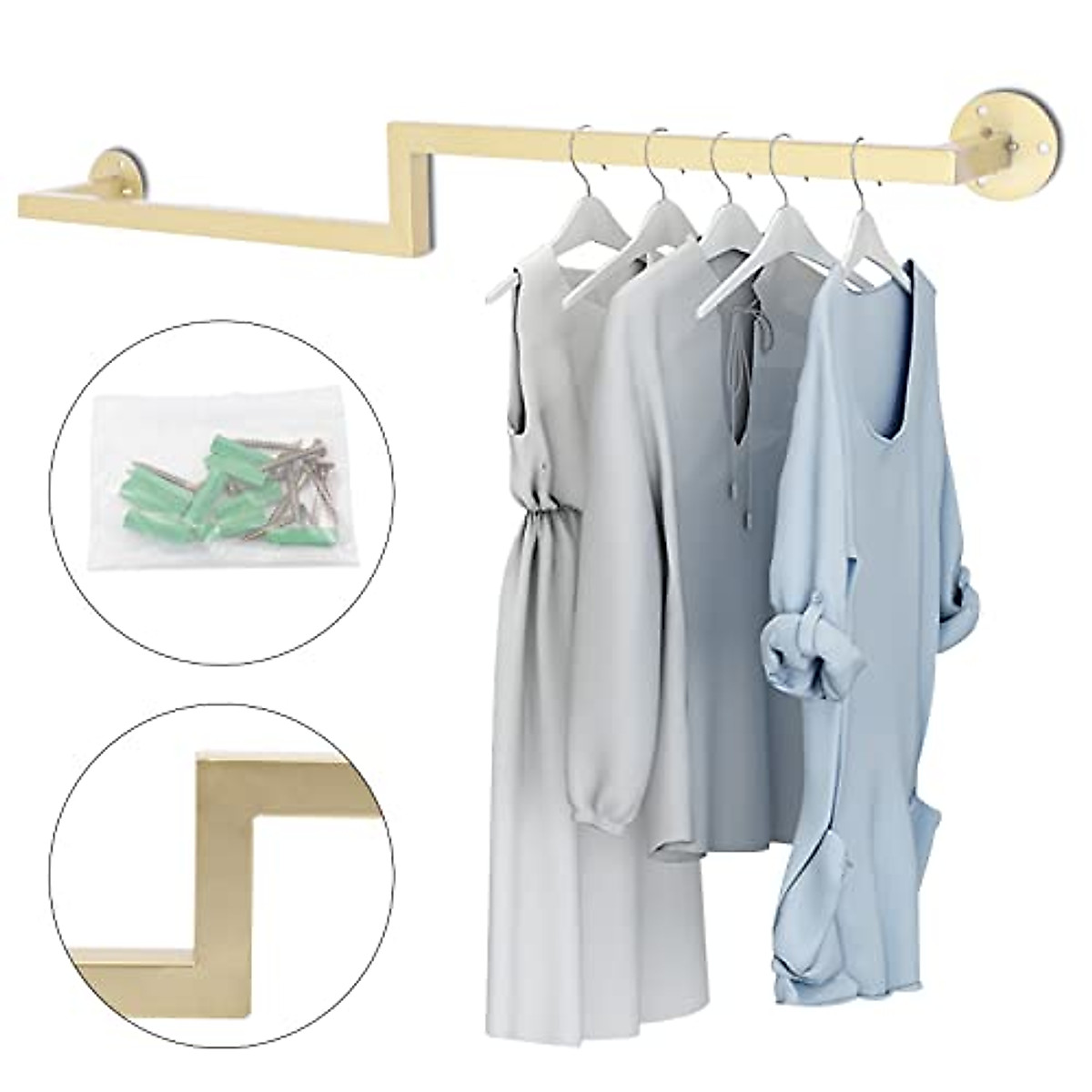 Gold Clothes Rack, Wall Mounted Metal Garment Rack Indoor Gold Clothes Display Stand for Living Room Clothing Store Heavy Duty
