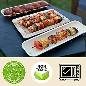 Dtocs Palm Leaf Sushi Tray (10) | 13 x 4 Inch Bamboo Plate Like Disposable Sushi Serving Tray Set, Chicken Wings Serving Tray for Luau, Wedding Parties | Compostable Alternate to Rectangle Paper Plate