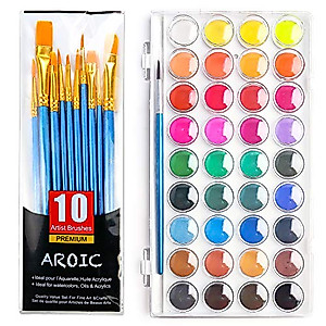 AROIC Watercolor Paint Set, with a Watercolor Paint, 36 Color，and a Package of 10 Brushes of Different Sizes, The Best Gift for Beginners, Children and Art Lovers.