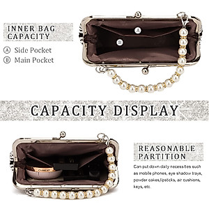 SUKUTU Women Luxury Full Rhinestone Shoulder Bag Noble Kiss Lock Crystal Messenger Bag Clutch Handbag with Pearl Beaded Chain