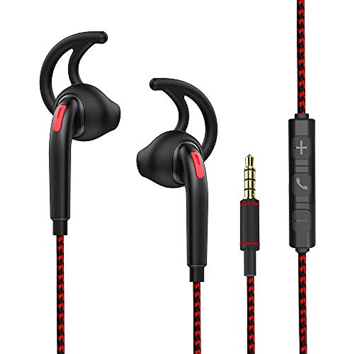 Sports Earbuds Wired, in Ear Running Headphones with Microphone, Sweatproof Winged Earphones for Workout Exercise Gym, Braid Heaphones Compatible with Cell Phones Mp3 Tablet Laptop 3.5mm