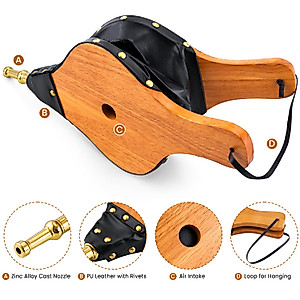 AMAGABELI GARDEN & HOME Wood Fireplace Bellows 19"x 8" Large Artificial Leather Bellow Fire Pit Air Blower With Hanging Strap Cast Nozzle Outdoor Cooking Fan Camping BBQ Grill Chimney Barbecue Tools