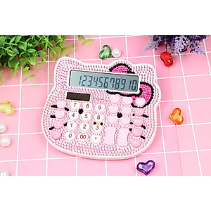 Cute Calculator Cat Crystal Calculator Girl and Women Pink Calculator Large LCD Display Dual Drive by Solar Energy and Battery for School Office Home