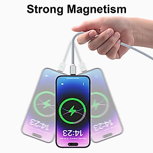 Magnetic Charging Cable 3A Fast Charging(3 Pack,3.3/6.6/6.6ft) 3 in 1 Magnetic Phone Charger with LED Light, Nylon Braided, for Lightning/USB-C/Micro-USB Device