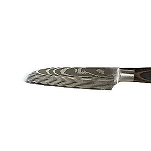 Damascus Kitchen Knives Set of 5 – Razor-Sharp Steel, Laser-Cut Damascus Pattern, Includes Chef Knife, Santoku, Nakari & Paring Knife for Precision Cutting in Home or Professional Kitchens
