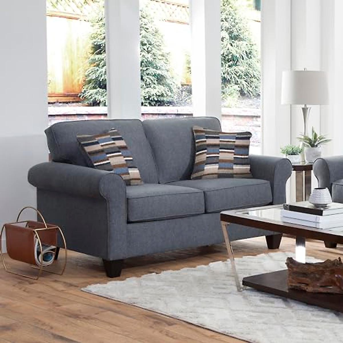 American Furniture Classics Model 8-020-A330V22 Eureka Rolled Arm Loveseat with Two Pillows Love Seats, Blue