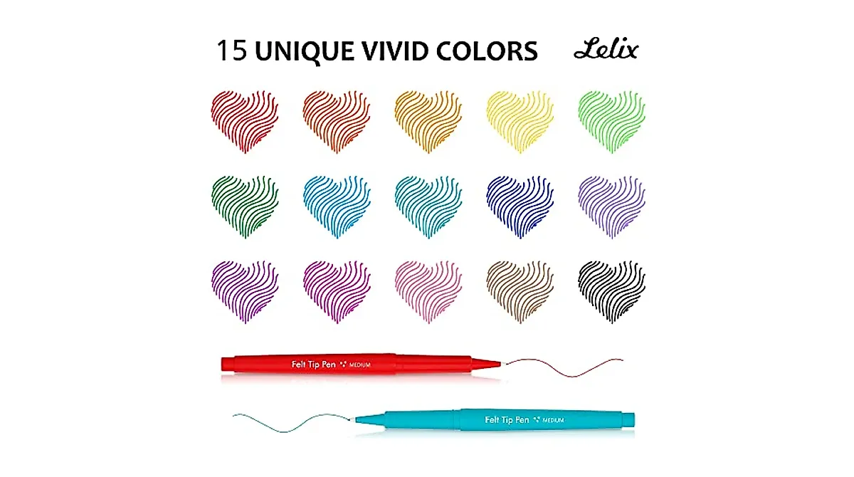 Lelix 15 Colors Felt Tip Pens | Journaling & Art Supplies
