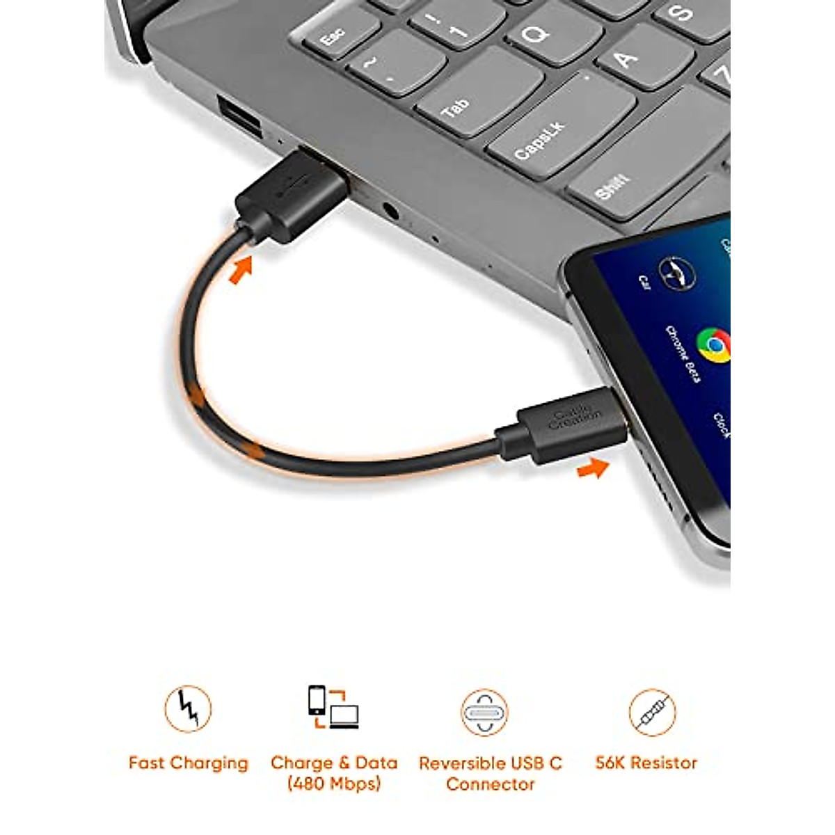 CableCreation Short USB to USB C 0.5FT USB A to USB C 3A Fast Charging Cable 480Mbps for Power Bank Galaxy S23 S23+ S22 S21 S20/MacBook, Pixel, 15cm Black