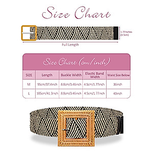 3 Pieces Straw Woven Belt Elastic Stretch Belt Boho Waist Belt Skinny Dress Braided Belt Wooden Buckle for Women