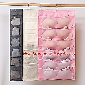 Anller Hanging Mesh Pockets, Dual Sided Wall Shelf Wardrobe Storage Bags, Closet Hanging Shelves with Rotating Metal Hanger, for Bra Socks Underwear Underpants, 2 Pack