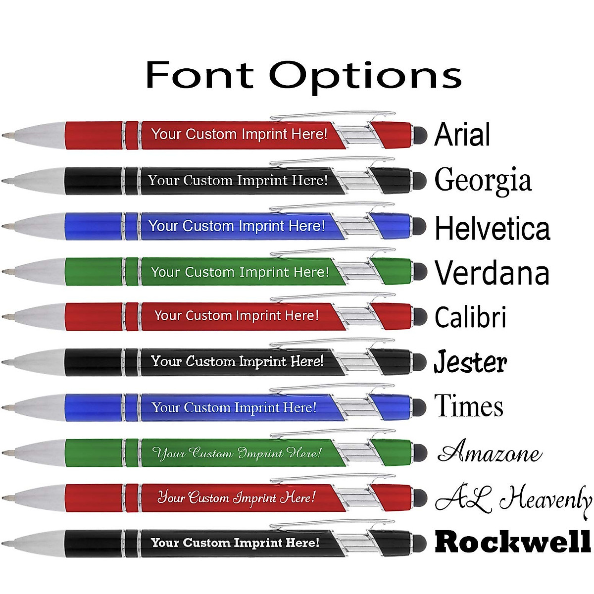 Personalized Pens with Stylus - The Legacy - Custom Metallic Printed Name Pens with Black Ink - Imprinted with Logo or Message - Great Gift Ideas - FREE PERSONALIZATION 12 pcs/pack (Black)