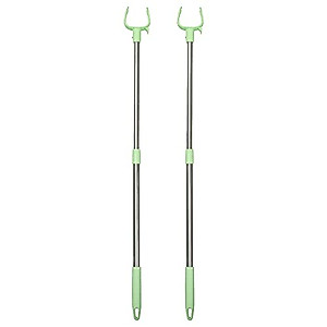 Veemoon 2pcs Closet Pole with Hook Telescoping Long Reach Stick Stainless Steel Clothing Hanger Garment Pole for Closet Shelf Ceiling