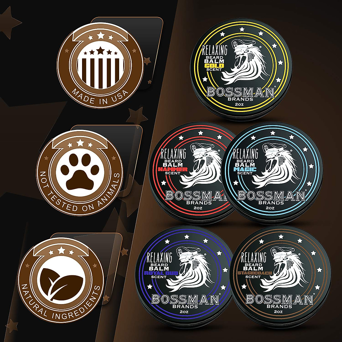 Bossman Beard Balm Variety Pack - Beard Grooming, Growth and Care Kit - Softener and Moisturizer - All 6 Scents