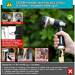 ESOW Garden Hose Nozzle Sprayer, 100% Heavy Duty Metal Water Hose Nozzle with 8 Different Spray Patterns, High Pressure Hand Sprayer for Watering Plant & Lawn, Washing Car & Pet