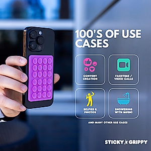 StickyGrippy Suction Phone Case Mount, Sillicon Adhesive Phone Accessory for iPhone and Android, Hands-Free Fidget Toy Mirror Shower Phone Holder, Tiktok Videos and Selfies (Black)