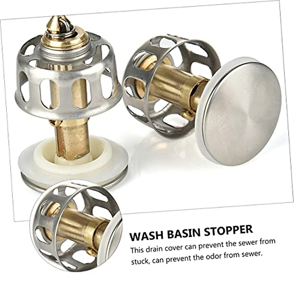 BEBEMOKO 2pcs Sink Drain Hair Catcher Sink Filter Strainer No Overflow Bathtub Drain Stoppers Up Drain Filter Wash Basin Stopper Over Sink Strainer All Copper Plus 304