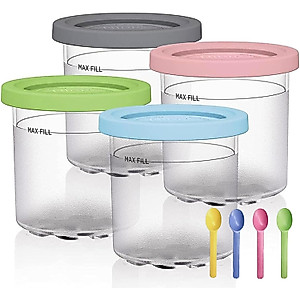 ChooKaChoo Upgraded Containers Replacement for Ninja Creami Pints and Lids, Compatible with NC301 NC300 Series Ice Cream Maker, Leak-proof Lids, BPA Free, Dishwasher Safe, Grey/Lime/Pink/Aqua (NC301)