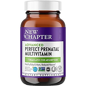 New Chapter Advanced Perfect Prenatal Vitamins - 192ct, Organic, Non-GMO Ingredients for Healthy Baby & Mom - Folate (Methylfolate), Iron, Vitamin D3, Fermented with Whole Foods and Probiotics