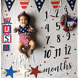 Qin.Orianna 4th of July Toddler Baby Girl American Flag Tassel Romper with Headband (0-6M/Small, Red)