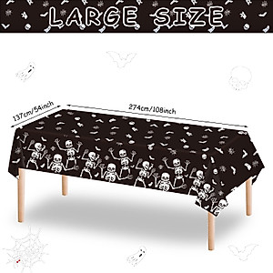 3 Pack Halloween Skeleton Tablecloth, Halloween Tablecloth Party Decorations, Plastic Skull Tablecover Backdrop Background Banner for Halloween Haunted House Party Decoration and Supplies, 54 x108Inch