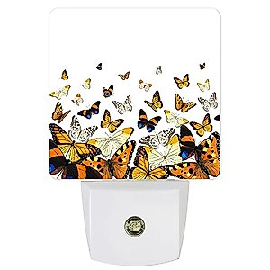 Big buy store Night Lights Auto Sensor Butterfly Floral Plug-in LED Nightlights Dusk to Dawn for Living Room, Bedroom, Bathroom, Kitchen, Hallway, Stairways, Country Style Orange Blue Butterfly