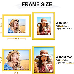 Vittanly 11x14 Picture Frame, Engineered Wood with Shatter Resistant Plexiglass, Display Pictures 8x10 with Mat or 11x14 without Mat, Photo Frame for Wall or Table Top Display, Yellow, 1 Pack