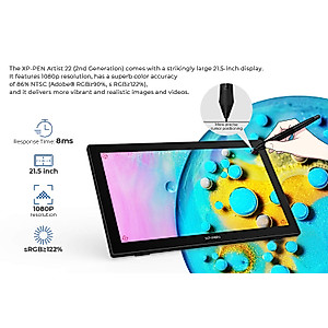XPPen Artist 22 2nd Drawing Tablet with Screen Graphics Tablet 122% sRGB with 8192 Levels Battery-Free Stylus, 21.5inch Pen Display Compatible with Windows, Mac, Linux with Adjustable Stand