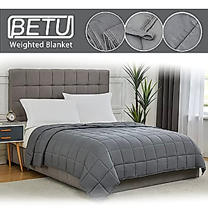 BETU Weighted Blanket for Adults (12lbs, 48"x72" Twin Size) - Cooling and Breathable Heavy Blanket for 110-130lbs with Premium Glass Beads - Soft Thick Blanket for All-Season Sleeping Comfort - Grey