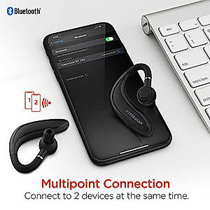HyperGear BT 780 Wireless Headset with Noise Isolating Mic, Multipoint Device Connection, Ultralight Earphone for Driving/Truckers/Office, Compatible with Bluetooth Devices