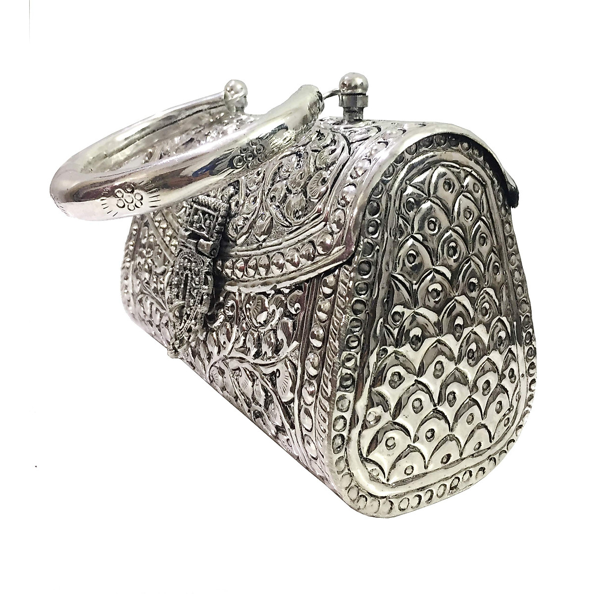 Indian Brass Clutch Silver white clutches Vintage Handmade Brass metal purse Hand clutch Handbag for women party Bride marriage clutch