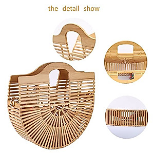 GLVOOI Bamboo Purse Straw Bag Basket Purse Beach Purse Bamboo Handbag Straw Beach Bag Straw Purses for Women Large Tote Bag