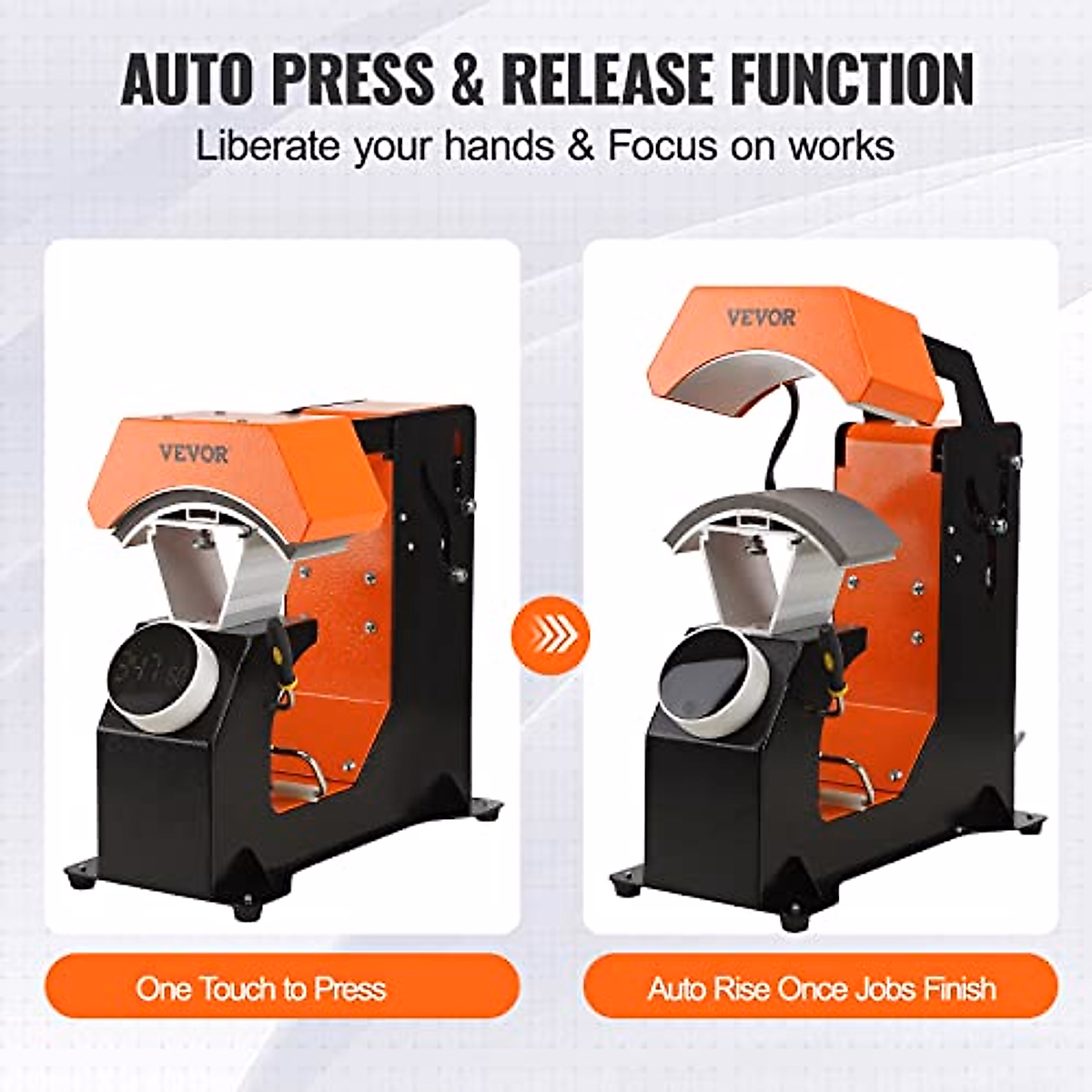 VEVOR 3-in-1 Auto Hat Heat Press Machine for Caps - No Crease, Automatic Release&Press Knob-Style Digital Control Panel, with 3pcs Interchangeable Platens(6.6" x 2.7", 6.6" x 3.8", 6.1" x 3")