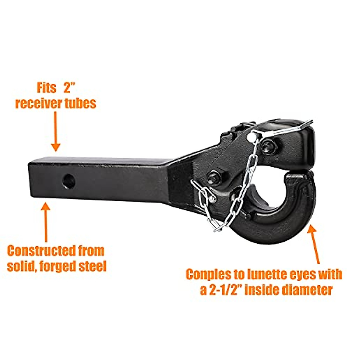 ANGCOSY 10-Ton Pintle Hook Trailer Hitches Receiver Hook for 2” Hitches Hitch Hook Military Receiver, 20000 lbs, 15” Length