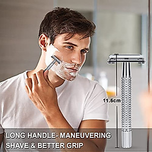 Shaving Kit for Men, Include Safety Razor, Sandalwood Shaving Cream, Mens aftershave, Pre Shave Oil, Shaving Brush and Bowl, Shaving Apron Bib -Unique Gifts for Men Him Stocking Stuffers