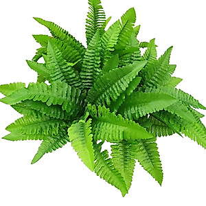 Leoyoubei 4 Bunches 14" Ferns Artificial Boston Fern Bush Plant,Faux Plant Shrubs Greenery Bushes Indoor Outside,Hanging Basket Planter Decor for Home Garden Office Verandah Wedding Decor