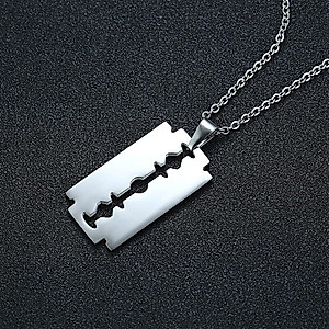 Men's Razor Blade Pendant Necklace for Men Stainless Steel Male Accessories Jewelry for Him with 20 or 24 inch Durable and Fashion