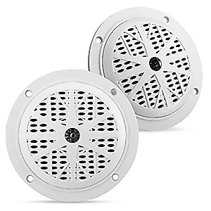 Pyle 4 Inch Dual Marine Speakers - Waterproof and Weather Resistant Outdoor Audio Stereo Sound System with Polypropylene Cone, Cloth Surround and Low Profile Design - 1 Pair - PLMR41W (White)