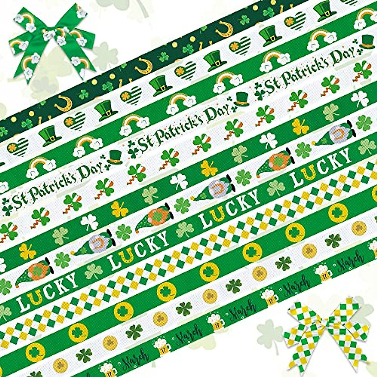 ALIBBON 12 Yards 3/8" St. Patrick's Day Ribbon Green Ribbons for St. Patrick's Day Decor, Irish Shamrock Grosgrain Ribbon for St. Patrick's Day Parade Gift Wrapping Bows Crafting Supplies