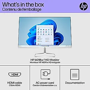HP 24-inch FHD Monitor with AMD FreeSync Technology (2021 Model, M24fw),Silver, 15.62"D x 21.09"W x 6.97"H